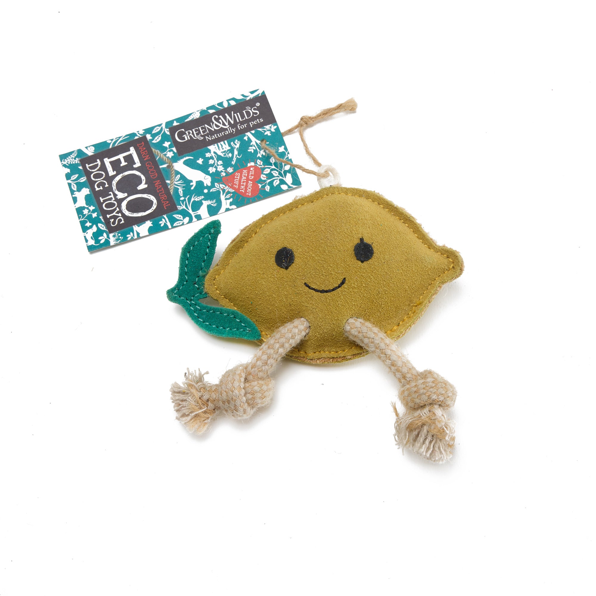 Libby the Lemon | Sustainable Suede Dog Toy – Green and Wilds - Retail